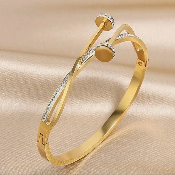 Jewelry | Gold Tone Nail Head Design With Crystals Bracelet | Poshmark